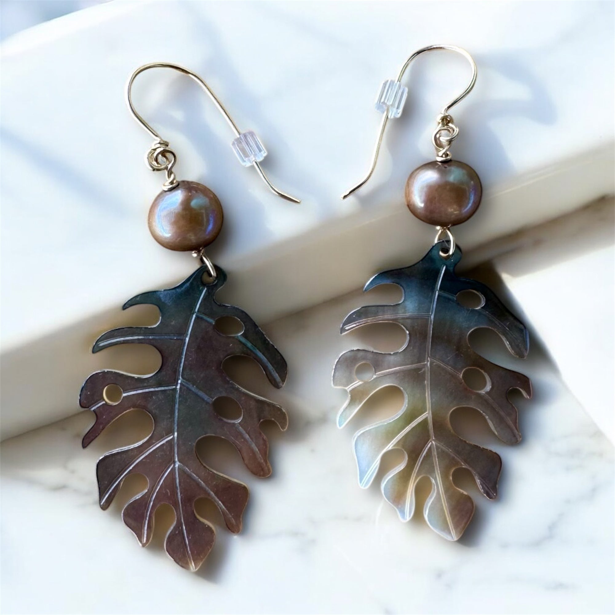 Black Lip Shell Monstera leaf Earrings by Queen Bea Creations Maui ...